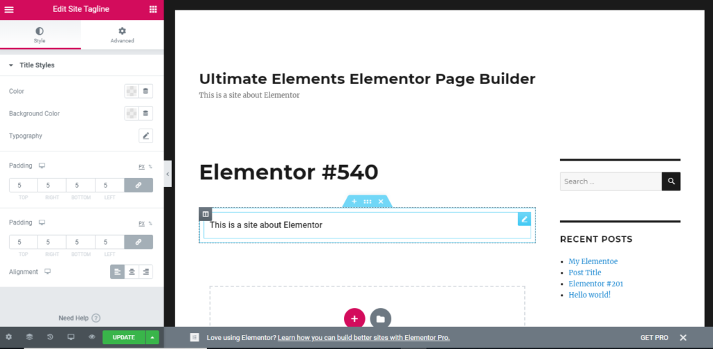 Using Site Tagline Element with Elementor Page Builder - WP Expert ...
